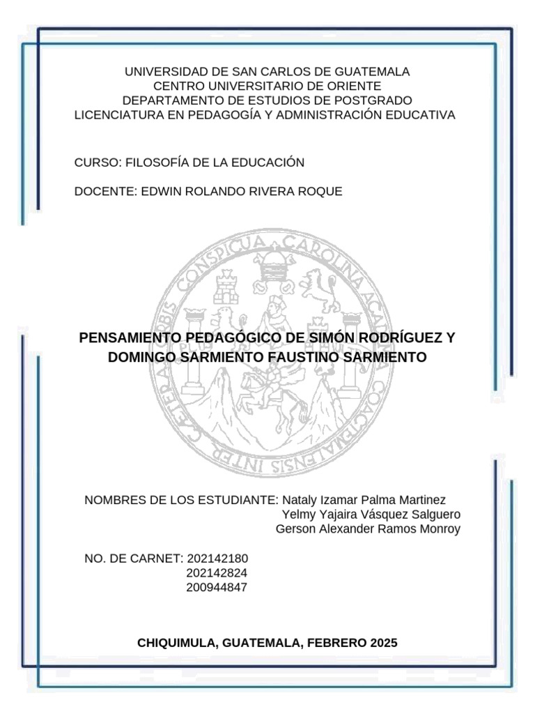 Grupo #4 - Pensamiento Pedagógico de Simón Rodríguez y Domingo ...