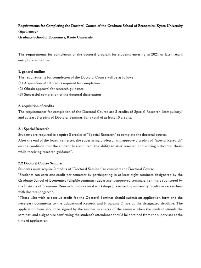 Kyoto University Doctoral Course Requirements | PDF | Thesis | Doctorate