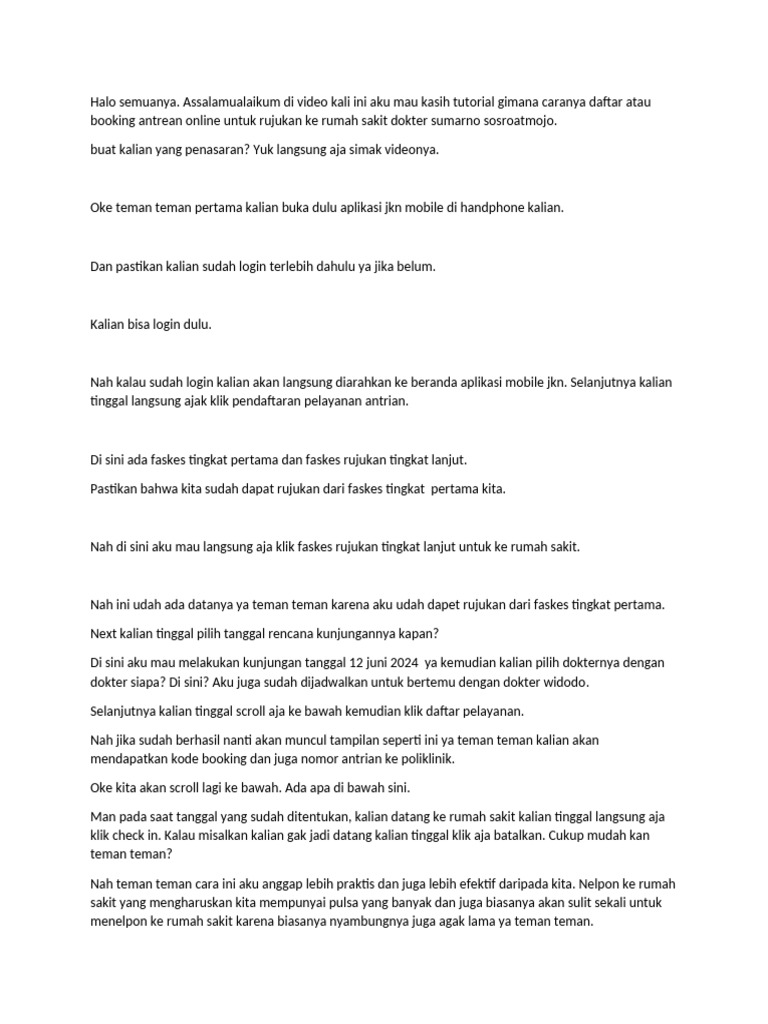 Script Tutorial Mobile JKN | PDF