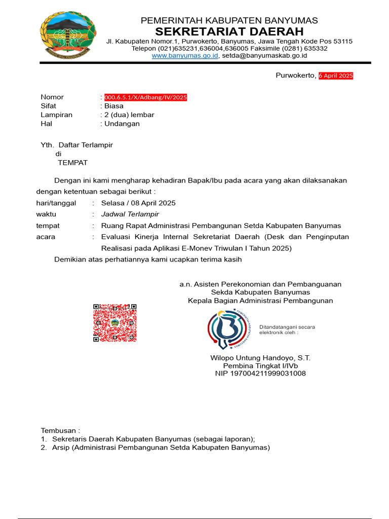 Draft Surat Undangan Desk Monev TW I 2025 | PDF