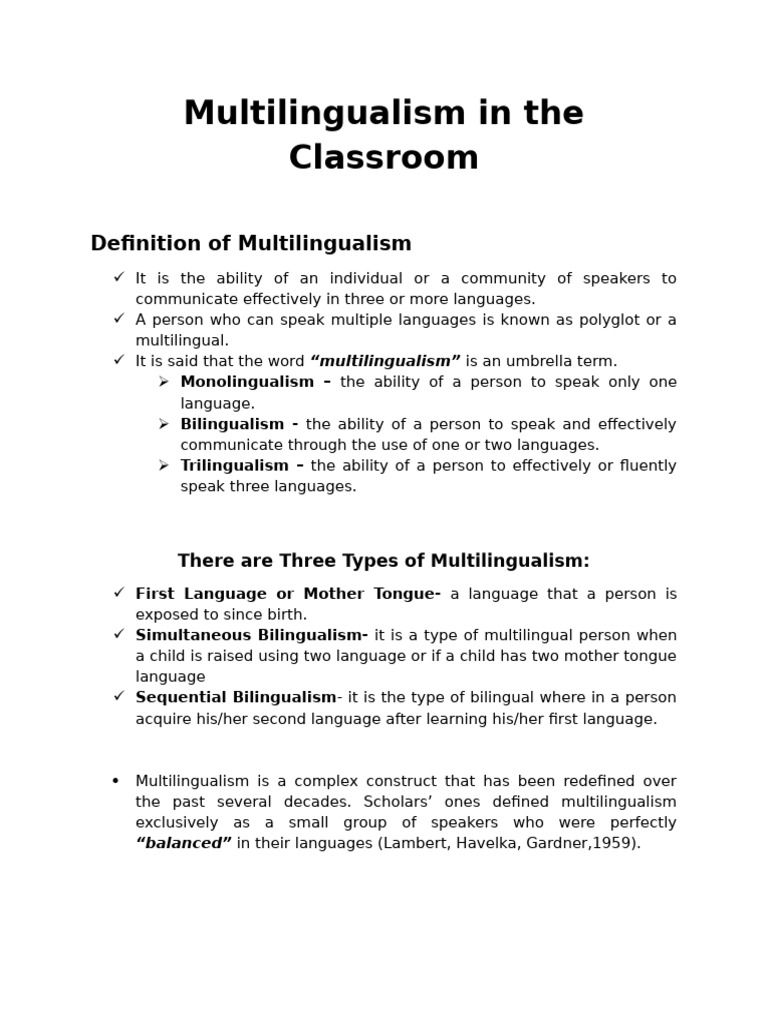Multilingualism in The Classroom | PDF | Multilingualism | First Language