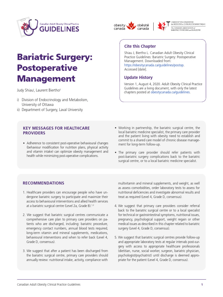 Post-Bariatric Surgery Care Guidelines | PDF | Bariatric Surgery | Surgery