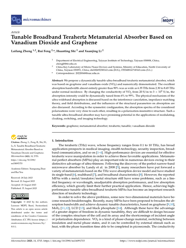 Tunable Broadband Terahertz Metamaterial Absorber | PDF | Terahertz Radiation | Metamaterial