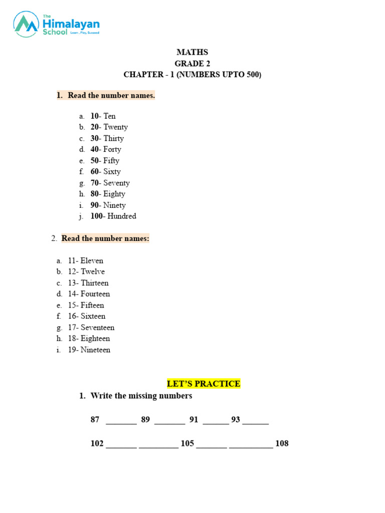 MATHS Grade 2 (Worksheet 1) | PDF