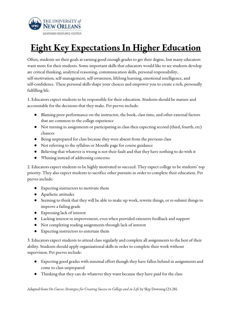 Eight Key Expectations in Higher Education | PDF | Learning | Thought