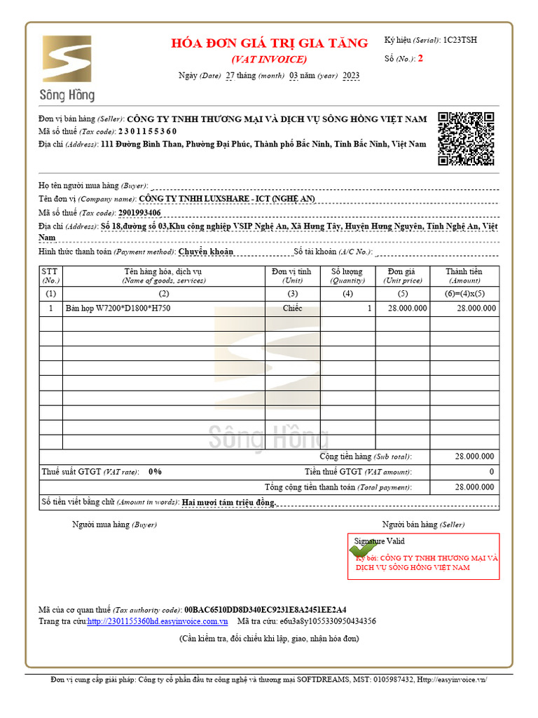 Hoadon 2301155360 1C23TSH 2 | PDF