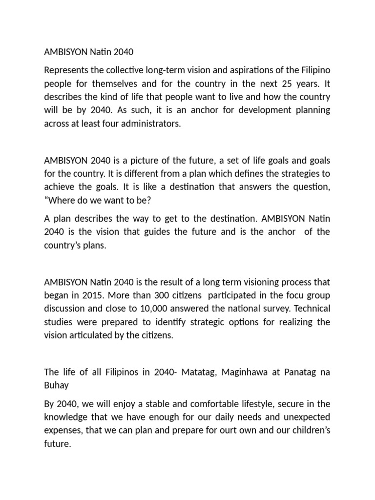 Ambisyon Natin 2040: Vision for the Future | PDF