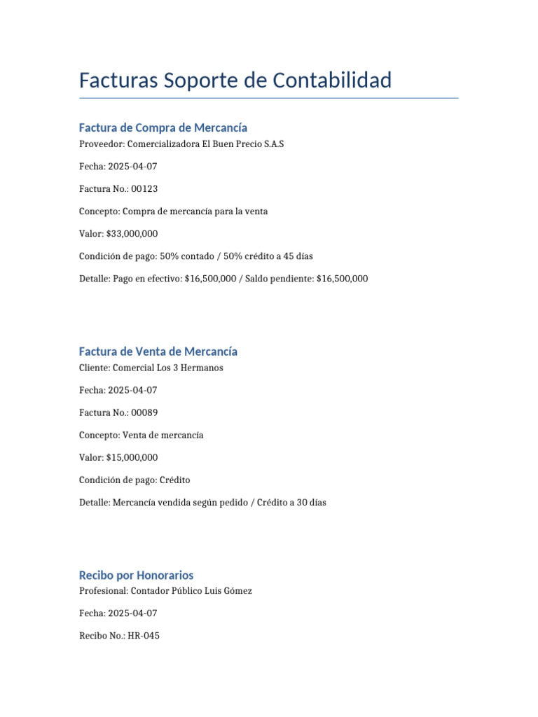 Facturas y Recibos de Contabilidad 2025 | PDF