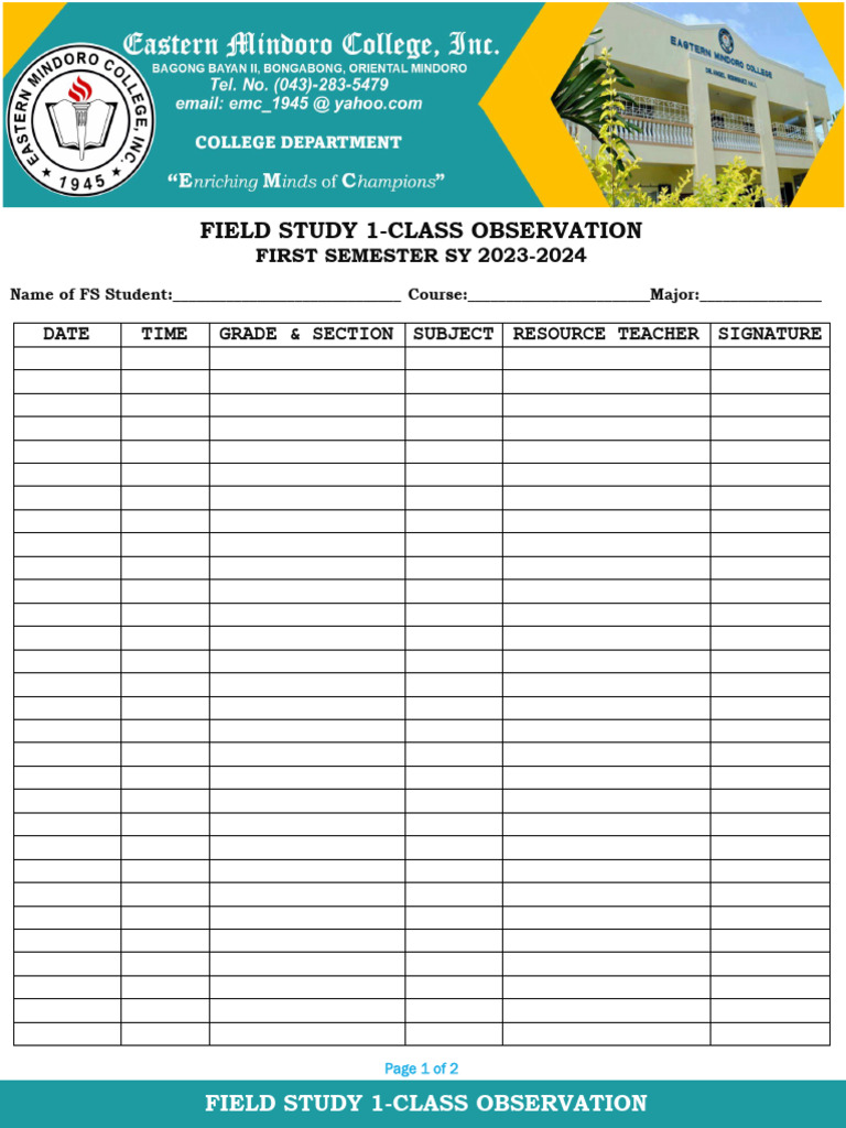 Field Study Observations Elementary | PDF