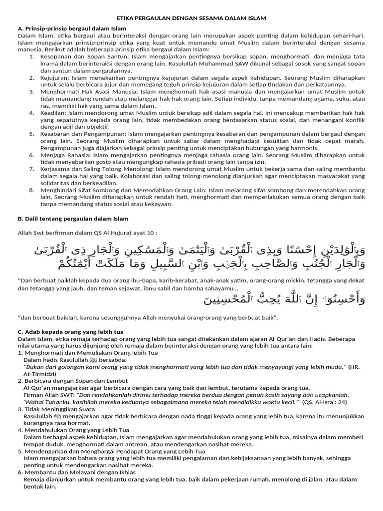 Etika Pergaulan Dengan Sesama Dalam Islam | PDF