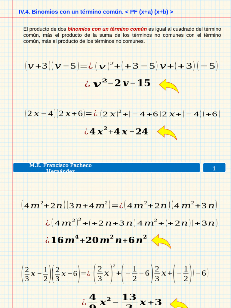 IV.4. Productos Notables (Binomios con un término común)_ | PDF
