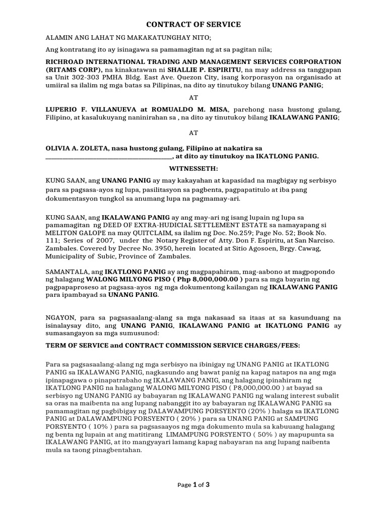 Tagalog Agreement Cawag | PDF