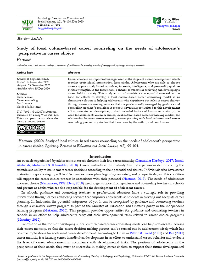 Study of Local Culture-Based Career Counseling On The Needs of ...