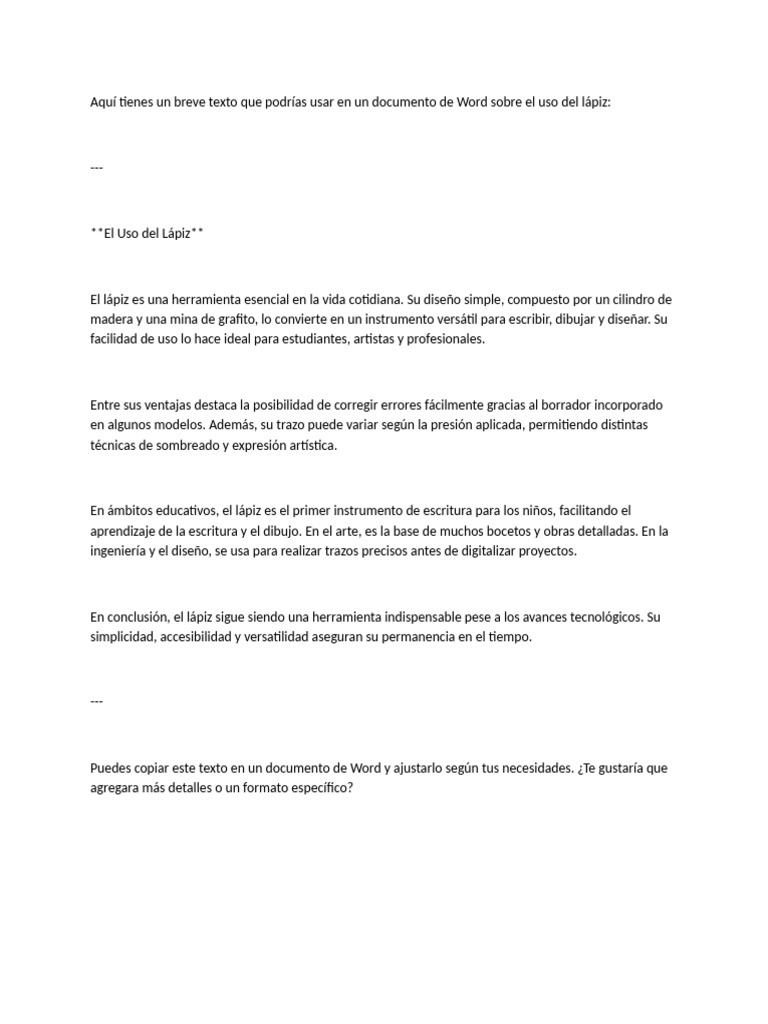 Importancia y Usos del Lápiz | PDF