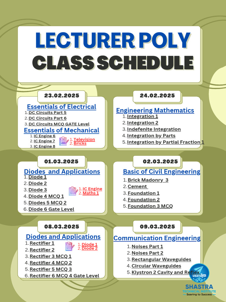 1 Poly Lecturer Schedule Feb March | PDF | Rectifier | Diode