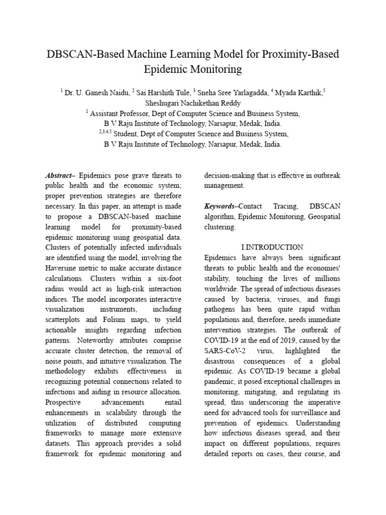 DBSCAN-Based Machine Learning Model For Proximity-Based Epidemic Monitoring Content Draft | PDF ...