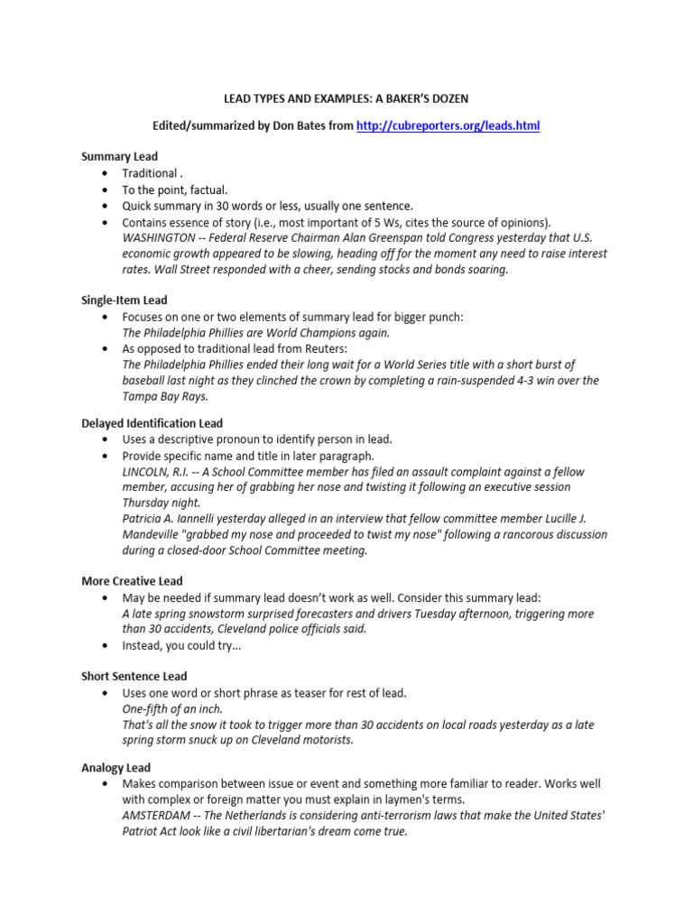 Thirteen Lead Types and Examples | PDF