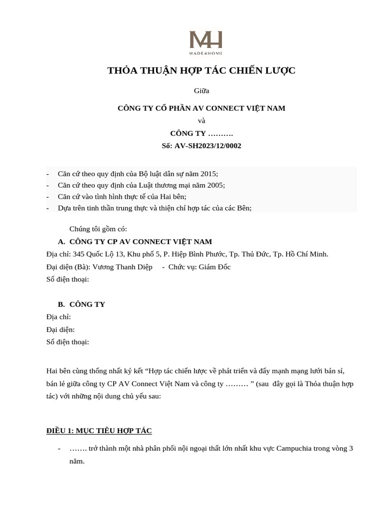 Thoa Thuan Hop Tac Chien Luoc | PDF