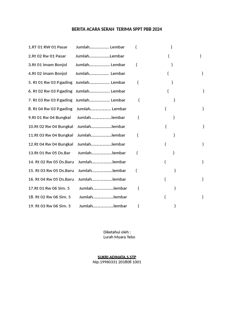 Berita Acara Serah Terima SPPT PBB 2024 | PDF