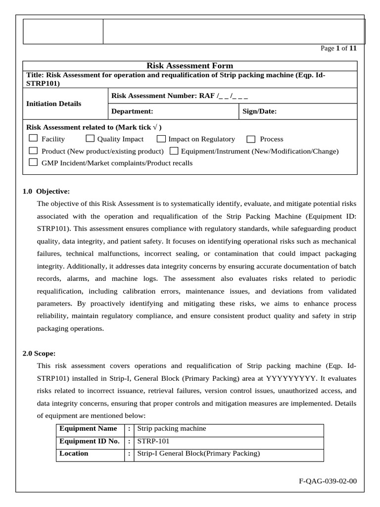 Risk Assesment - Strip Packing Machine (Strp101) | PDF | Risk | Risk ...