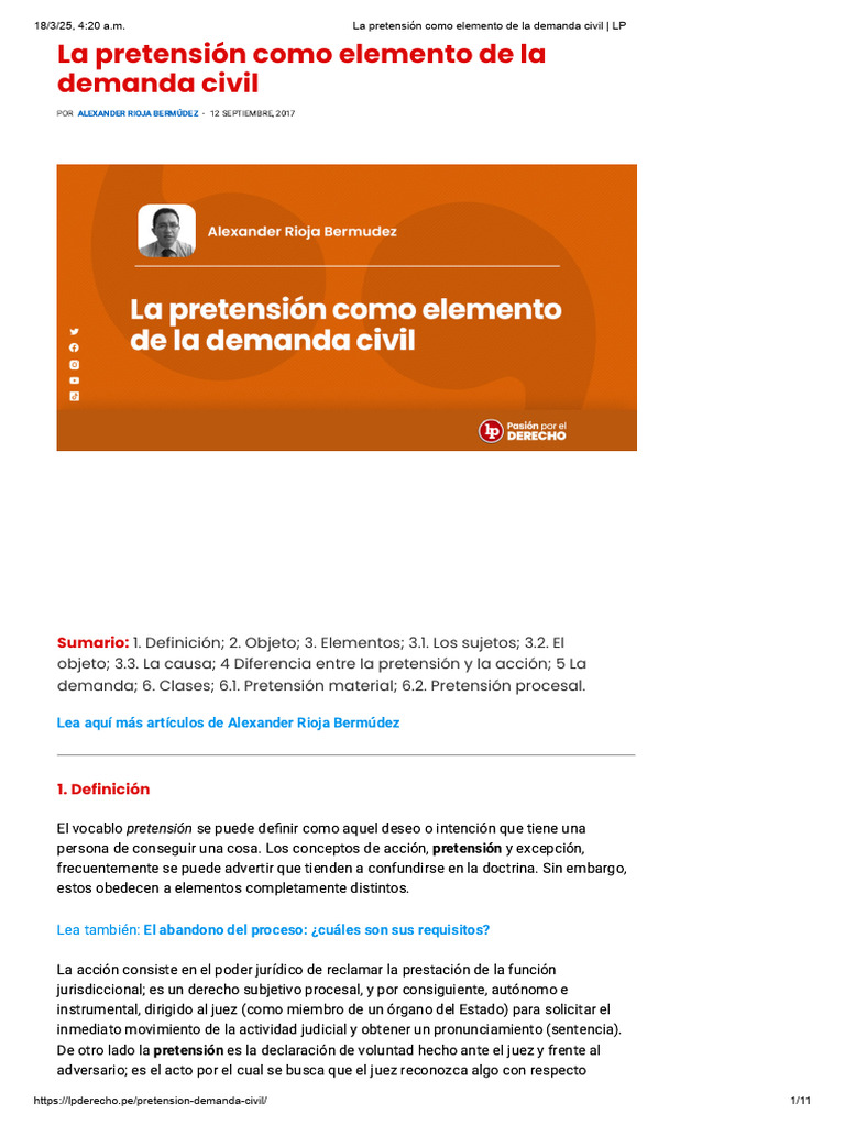 La Pretensión Como Elemento de La Demanda Civil _ LP | PDF | Ley ...