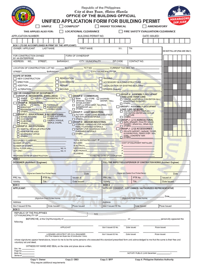Unified Building Permit Application Form | PDF | Notary Public