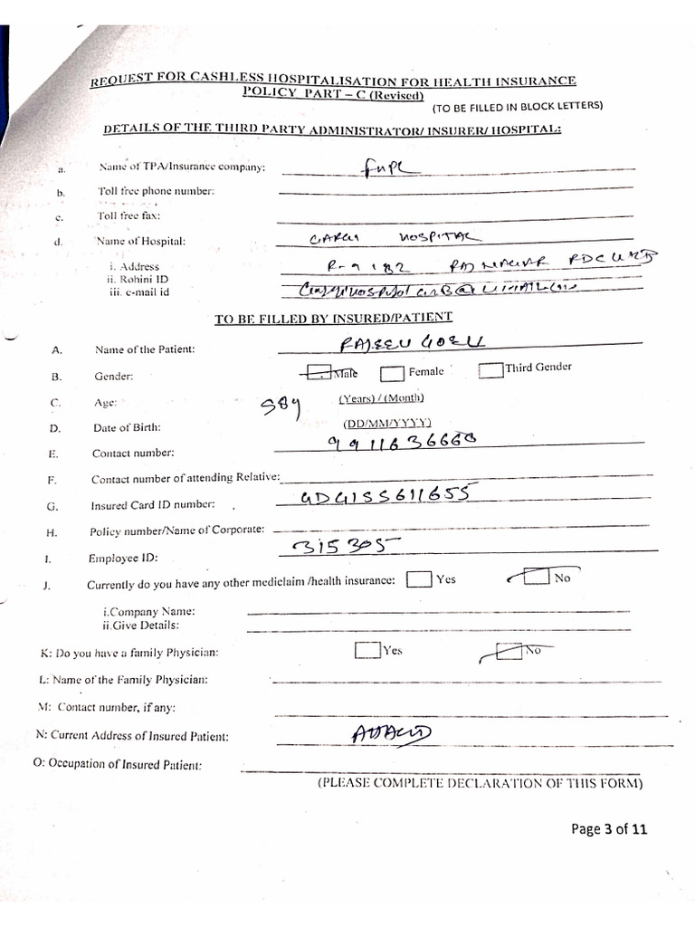 Pre Auth Form of Rajeev Goel | PDF