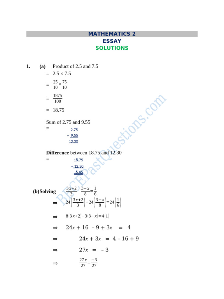 Bece Past Questions Answers 2015 Maths Part2 Answers | PDF | Geometric ...