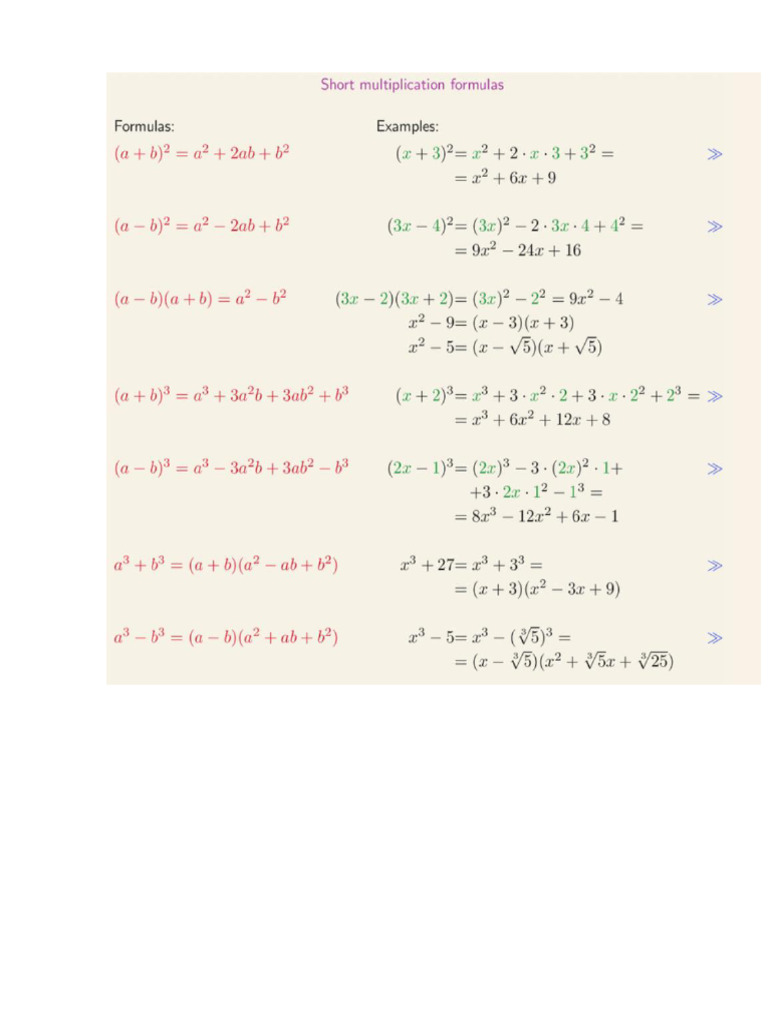 Formulas Exercises Pdf