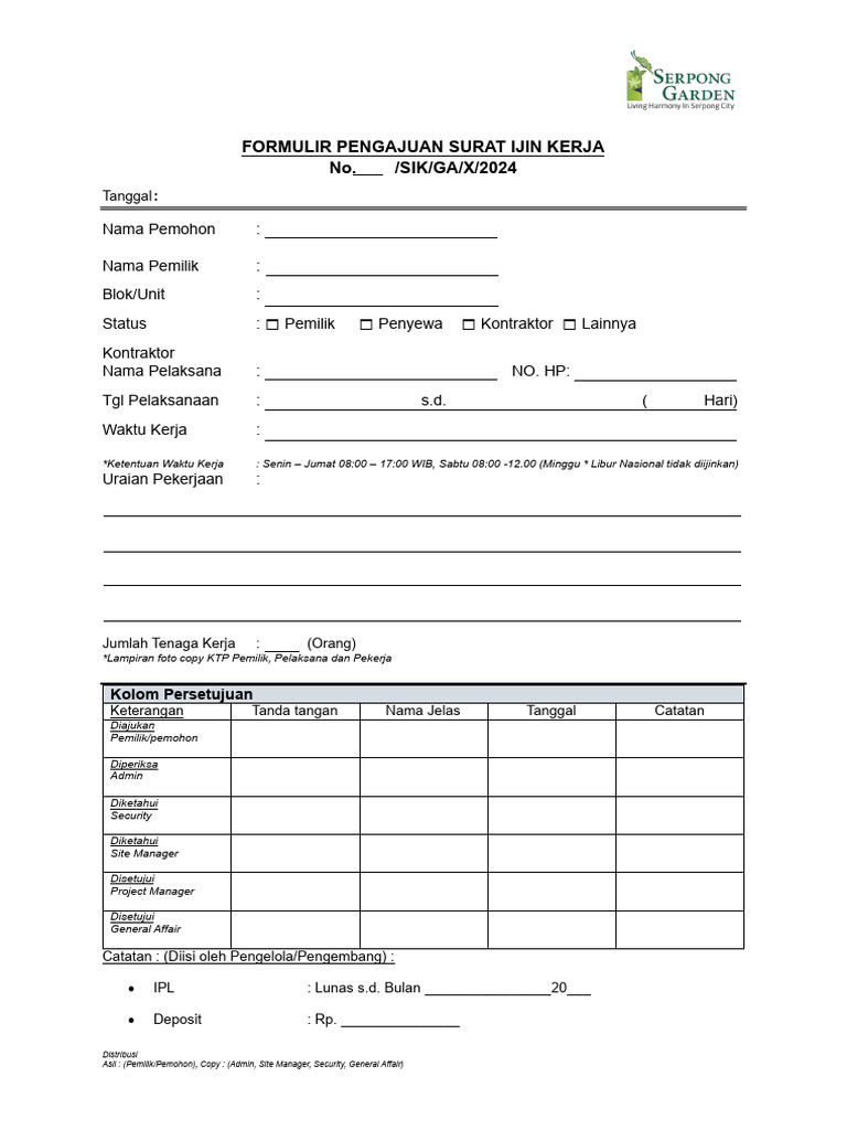 Formulir Pengajuan Ijin Kerja | PDF