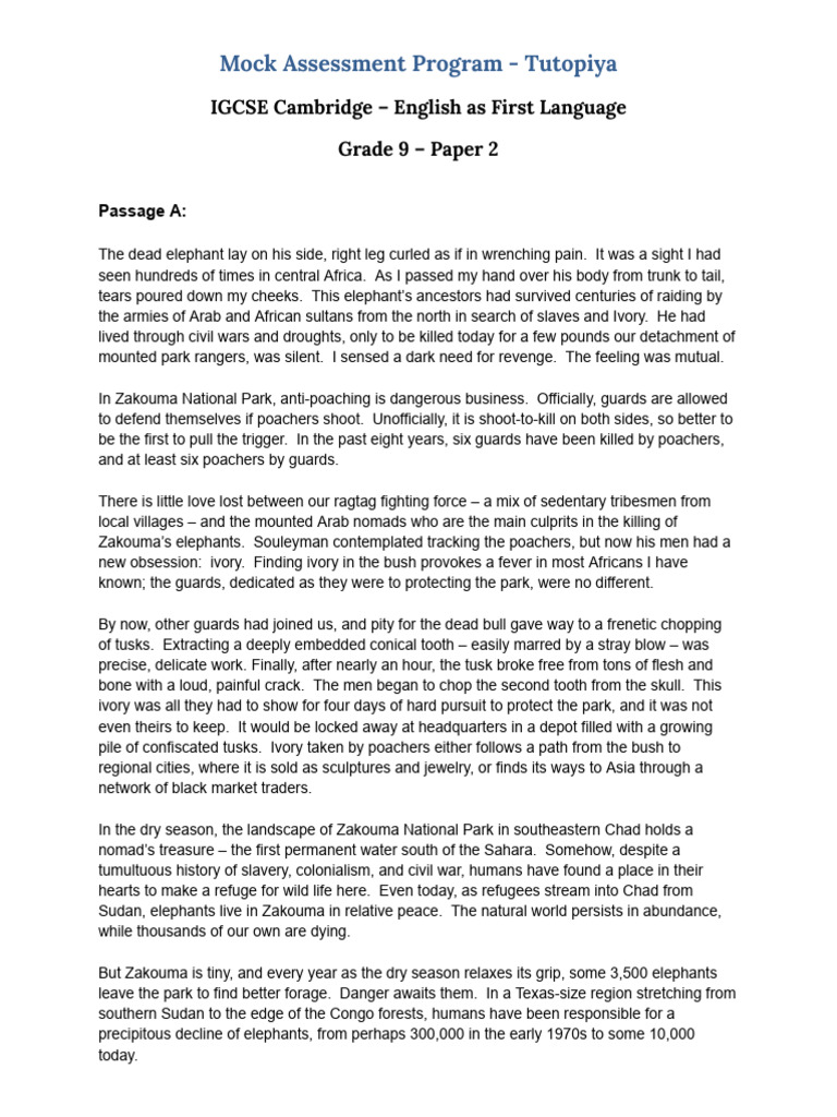 English As First Language Paper 2 - Cambridge Grade 9 - 1719212526925 ...