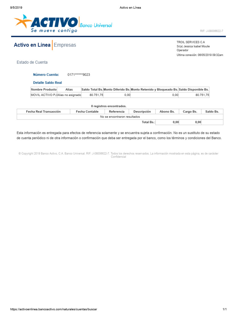 Activo Mov Mayo 2019 | PDF