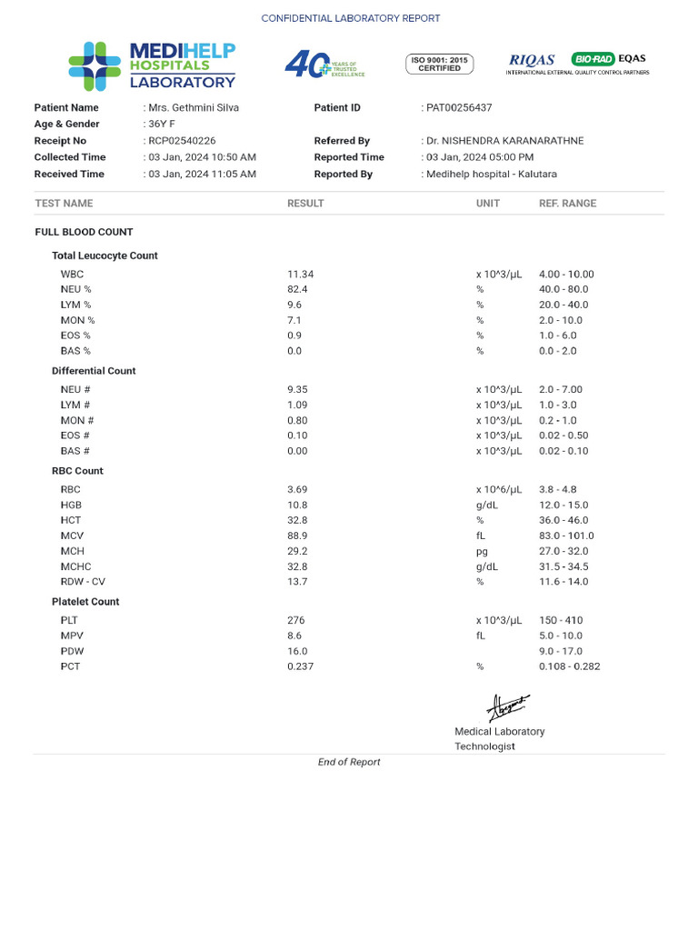 Full Blood Count-Rcp02540226 | PDF