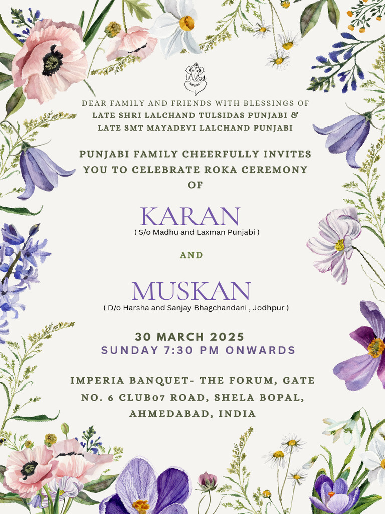 Roka Invitation Karan & Muskan | PDF