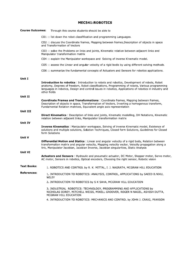 Robotics Syllabus | PDF
