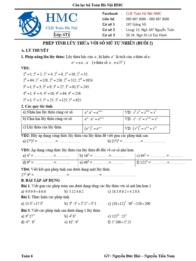 6T1 - B5 - Luy Thua Voi So Mu Tu Nhien (Buoi 2) | PDF