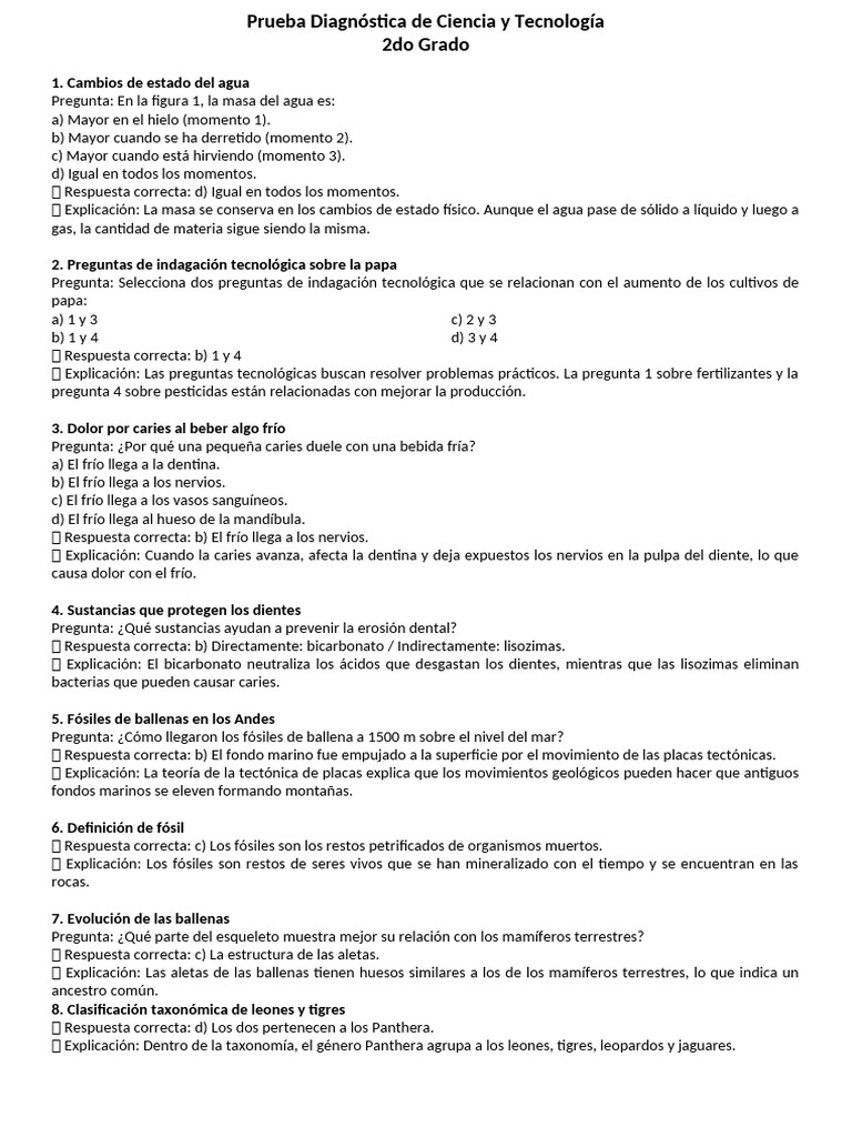 EVALUACIÓN DIAGNÓSTICA DE CIENCIA Y TECNOLOGÍA 2do - SOLUCION | PDF ...