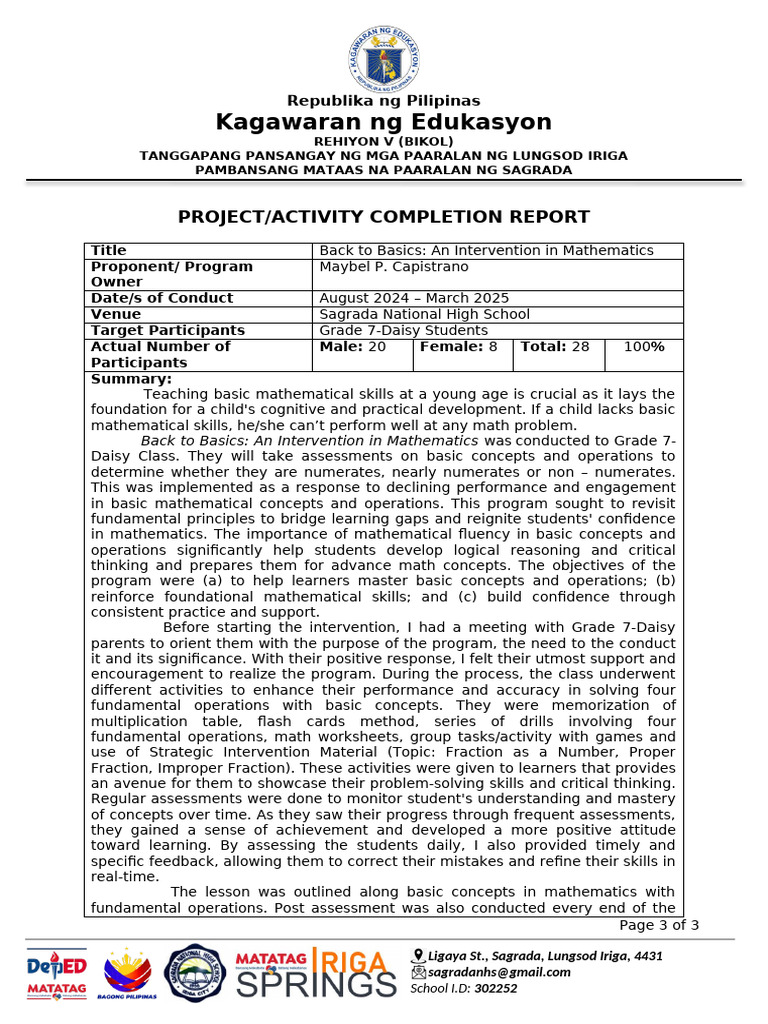 4-Project_Activity Completion Report | PDF | Mathematics | Learning