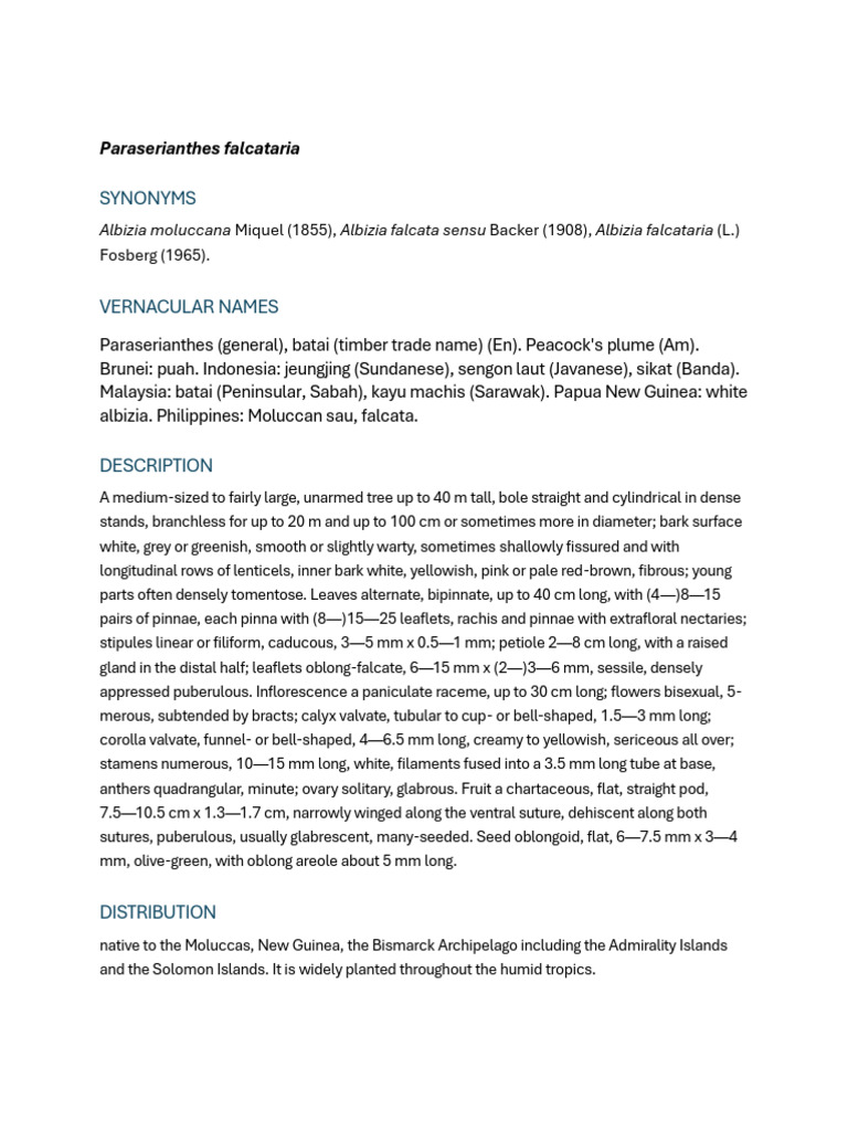 Data - Sheet - Paraserianthes Falcataria | PDF | Poultry | Plants