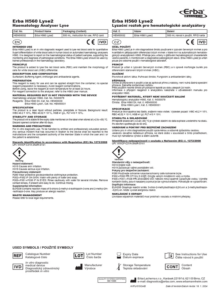 HEM00032 Erba H560 Lyse2 - B - IVDR-QNeneowW6T | PDF