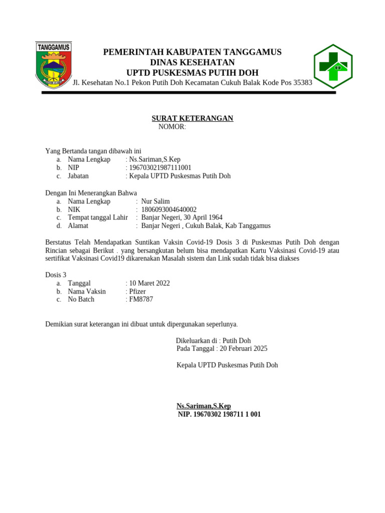 Surat Keterangan Vaksin Covid-19 | PDF
