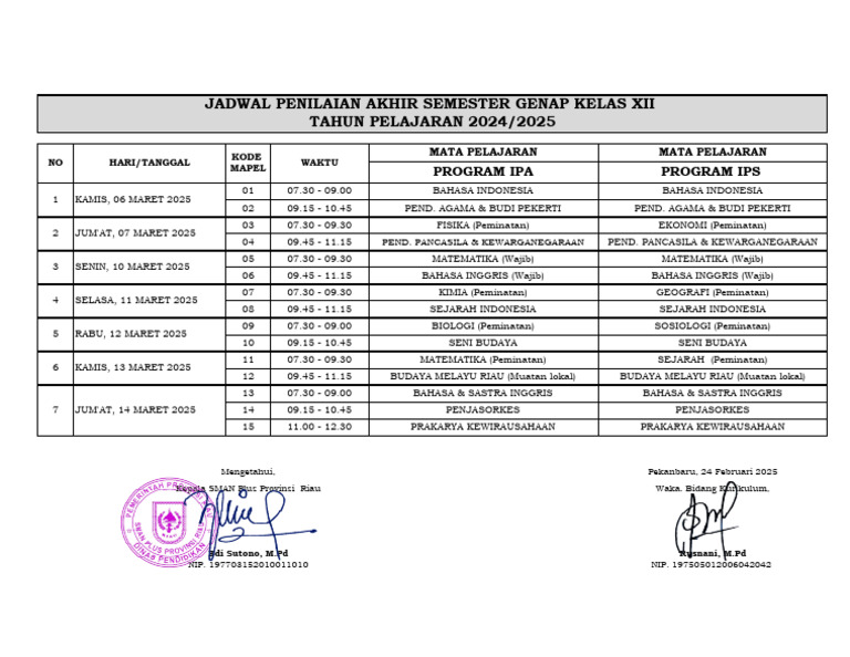 OK JADWAL UJIAN PAS GENAP KELAS XII TP.2024-2025 | PDF