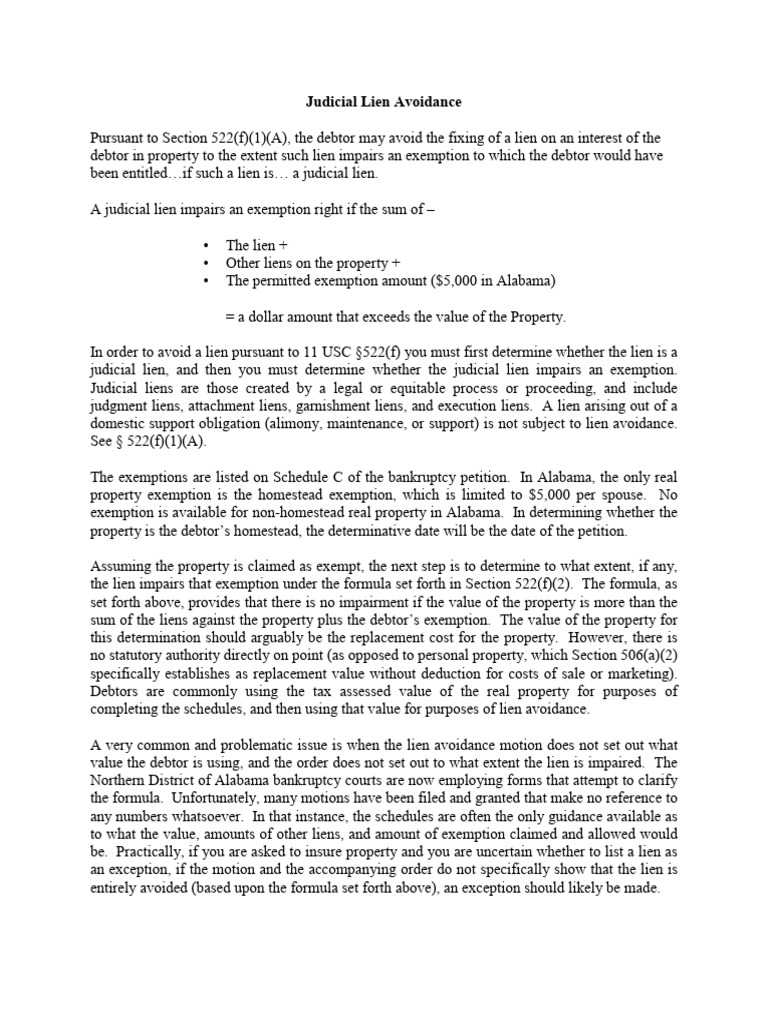 Judicial Lien Avoidance | PDF | Lien | Bankruptcy