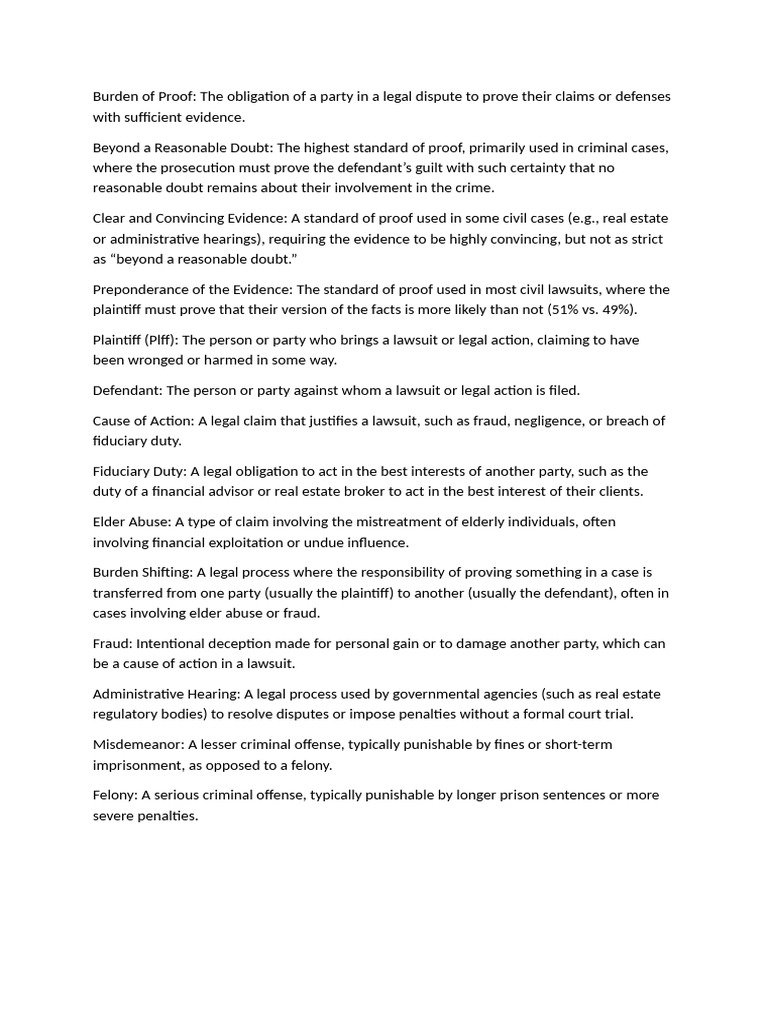 Understanding Legal Standards of Proof | PDF