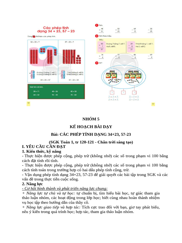 Nhóm 5 - Phép Tính D NG 34+23, 57-23 | PDF