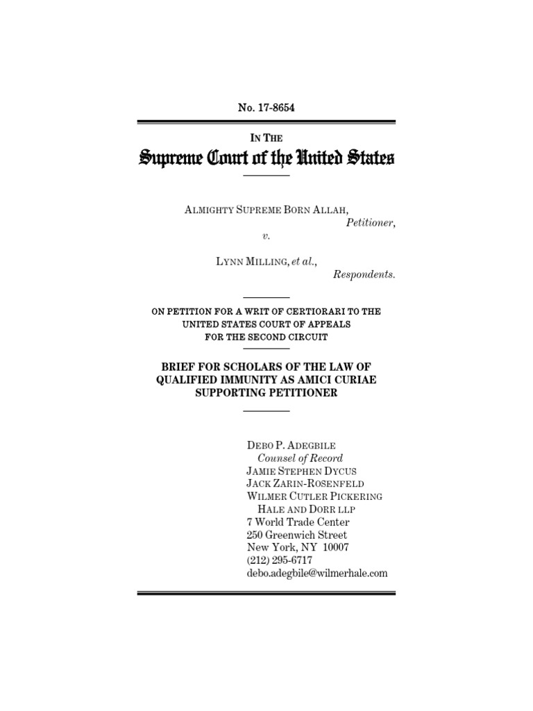 Scholars of The Law of Qualified Immunity - Cert. Amicus Brief | PDF ...