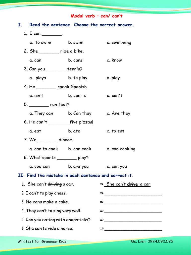 18.minitest Modal Verb Can Can - T | PDF | Language Families | Languages