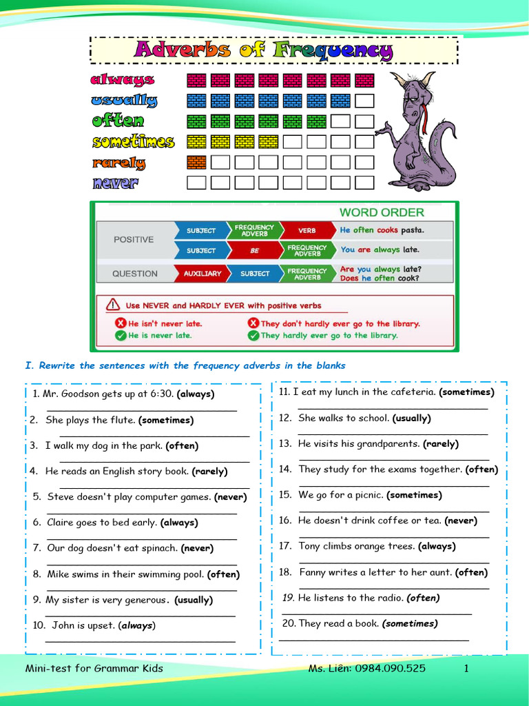21A.Mini-test Adverb of frequency | PDF