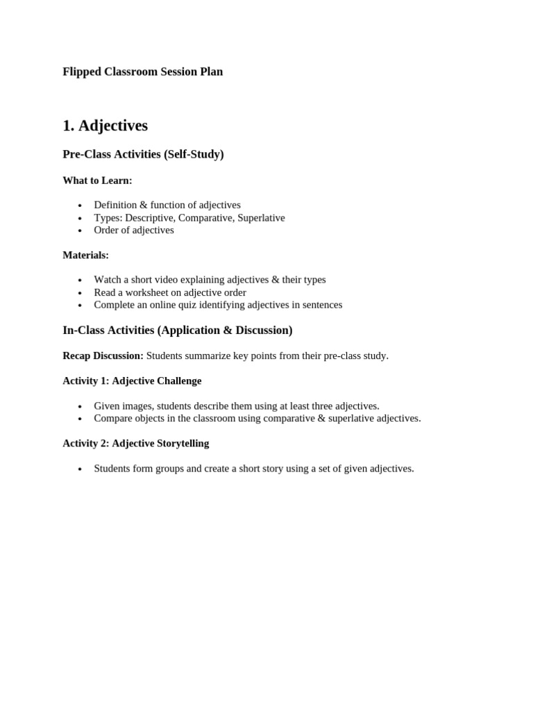 Flipped Classroom Plan: Adjectives, Adverbs, Nouns | PDF | Adverb ...