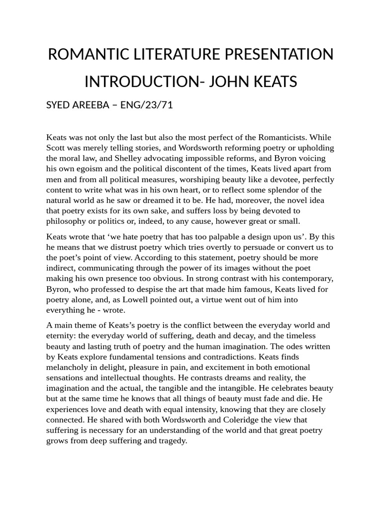 Romantic Literature Presentation | PDF | John Keats | Romanticism